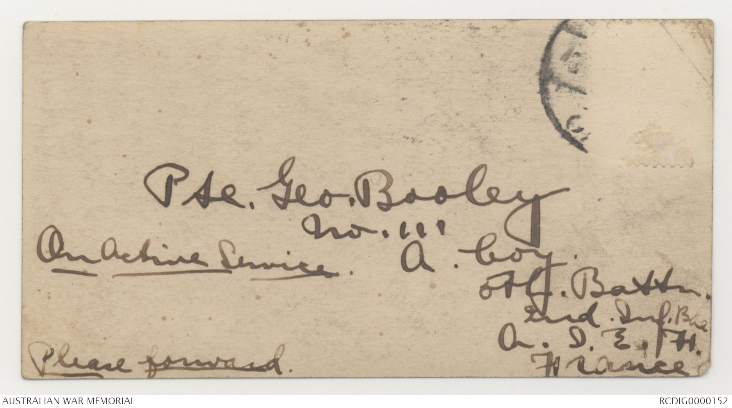 Miscellaneous records relating to First World War service of George ...