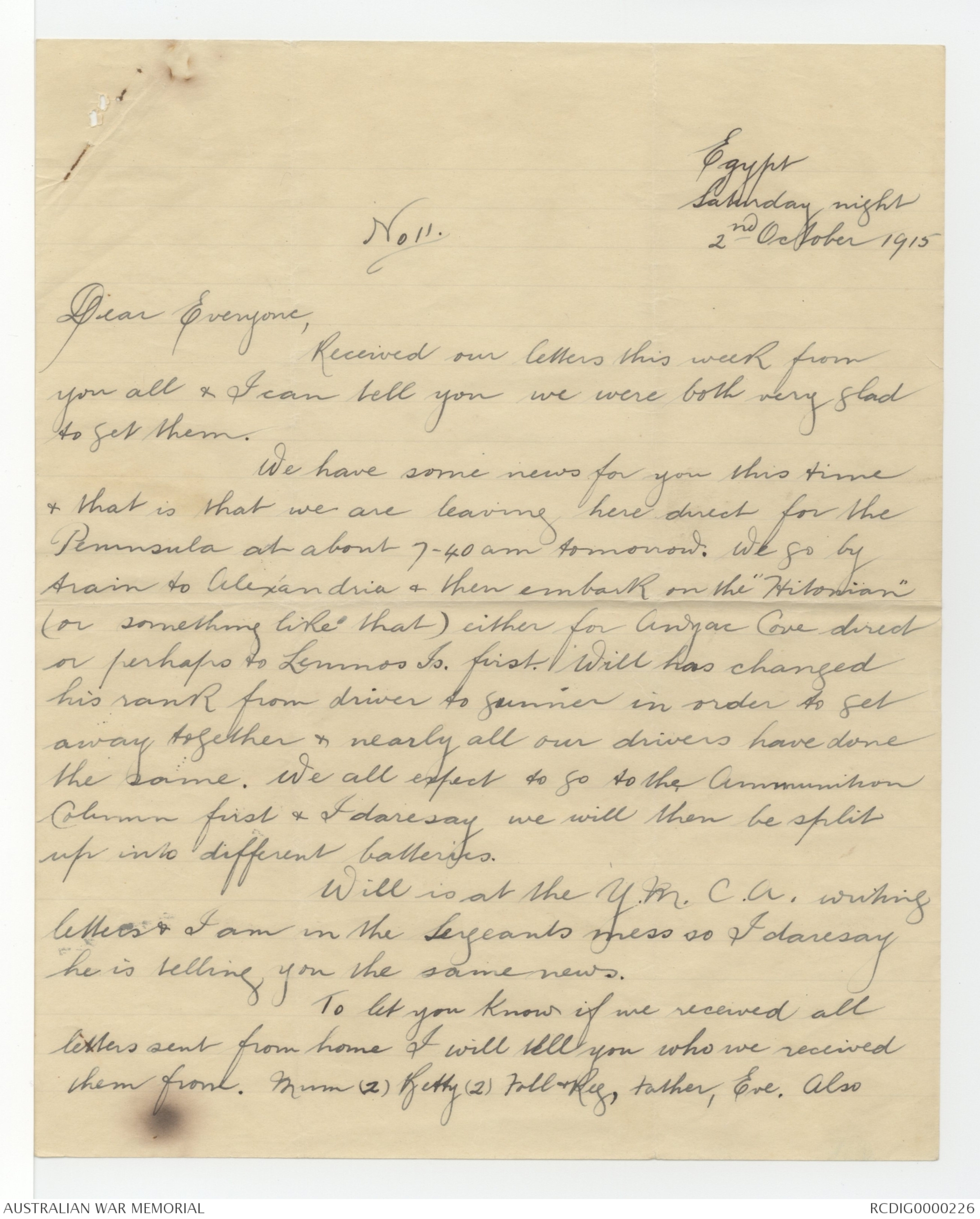 Letters from Alfred Bailey Eades to his Family, 1915-1917 - Part 1 ...