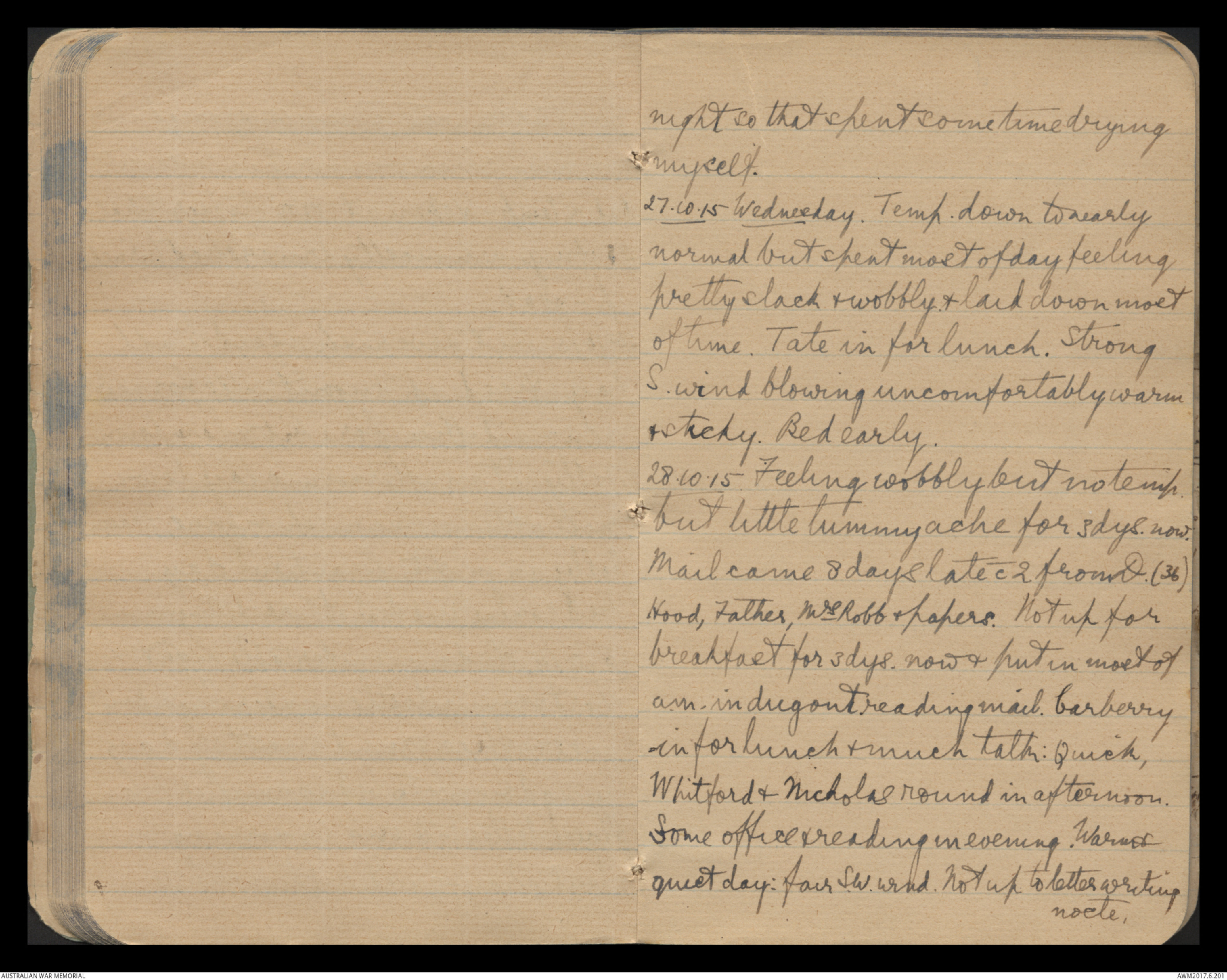 Diary No.3 of Rupert Major Downes, 26 September - 3 December 1915 ...