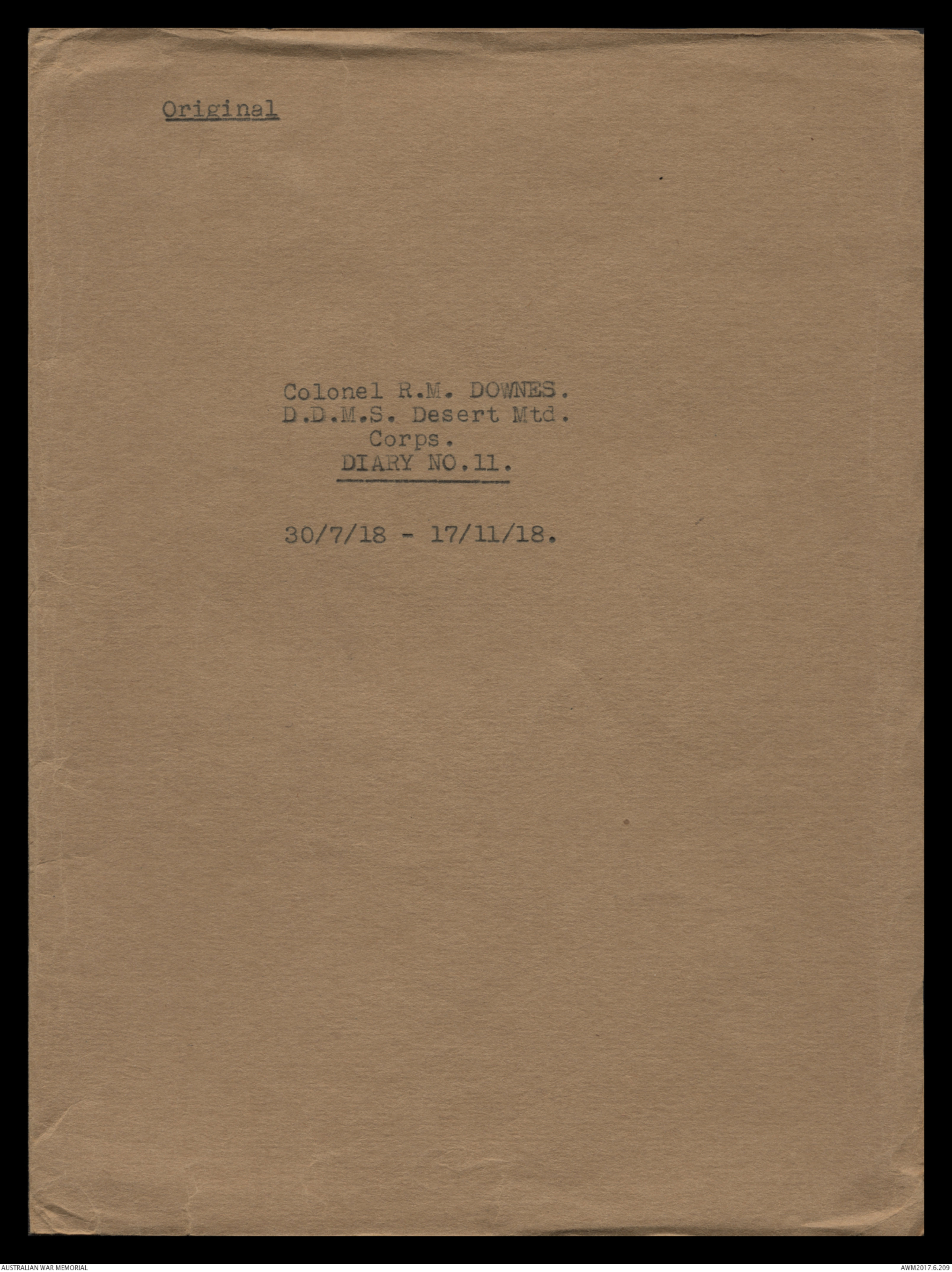 Diary No.11 of Rupert Major Downes, 30 July - 17 November 1918 - Part 1 ...