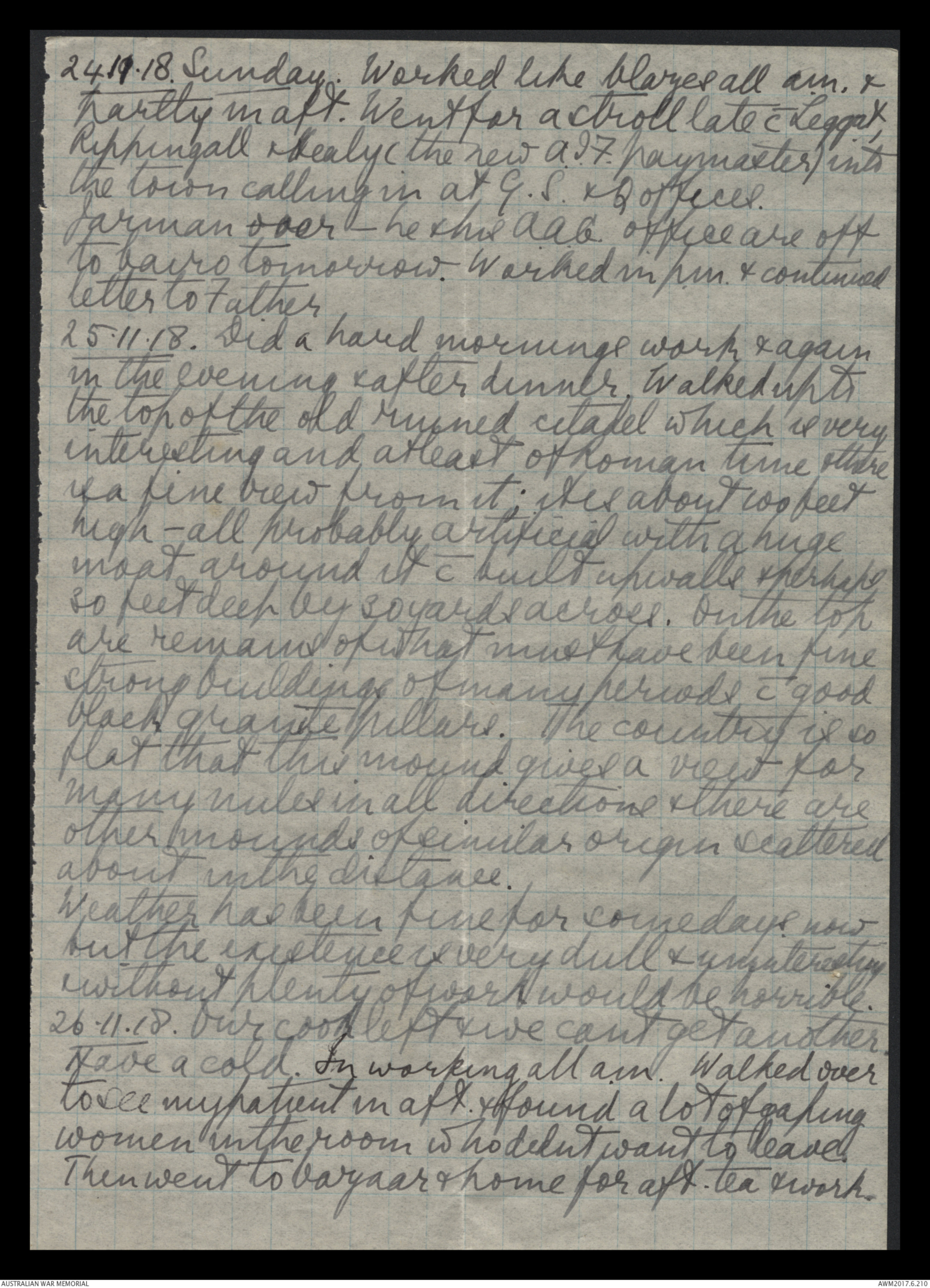 Diary No.12 of Rupert Major Downes, 17 November 1918 - 26 March 1919 ...