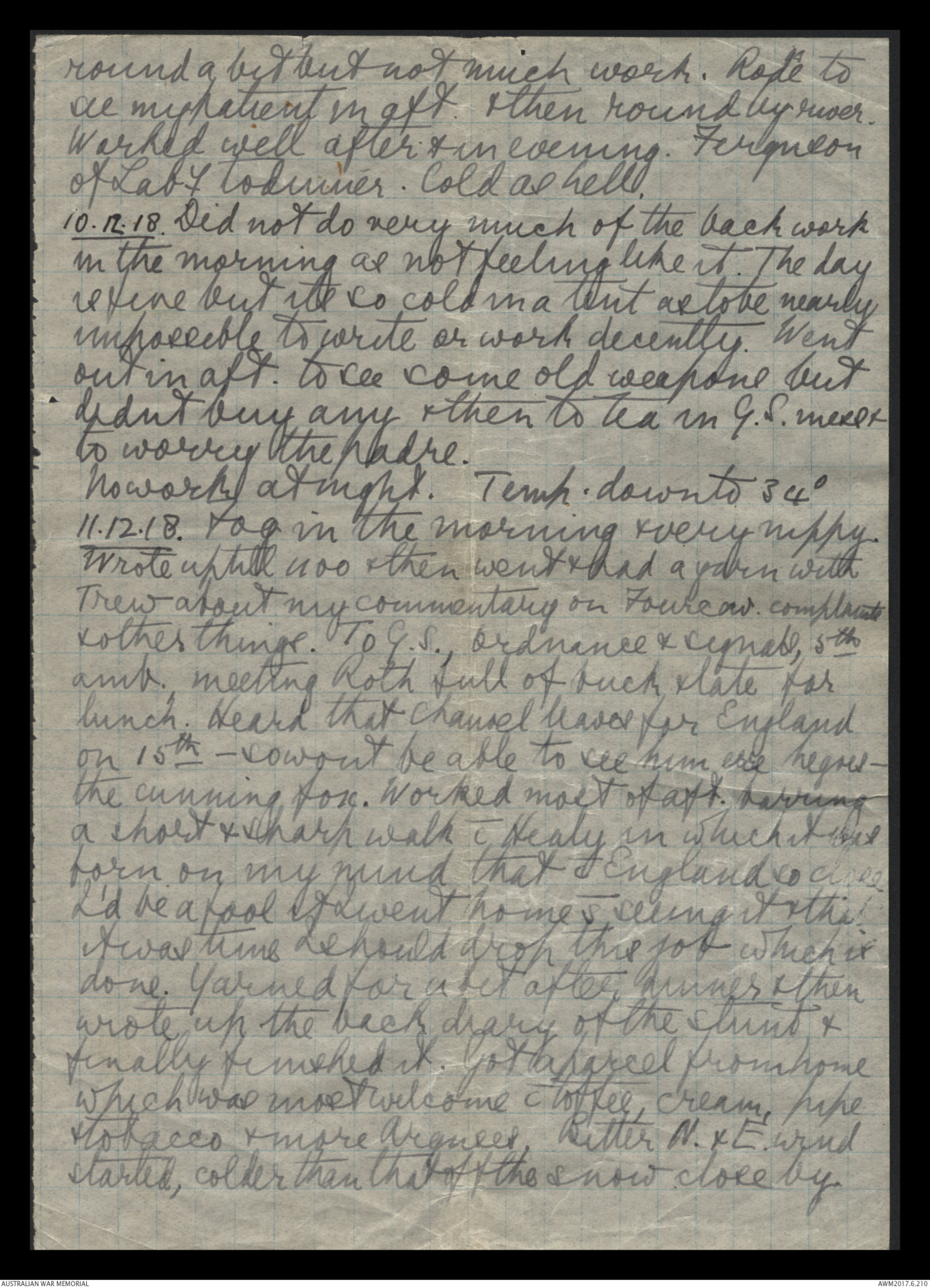 Diary No.12 of Rupert Major Downes, 17 November 1918 - 26 March 1919 ...