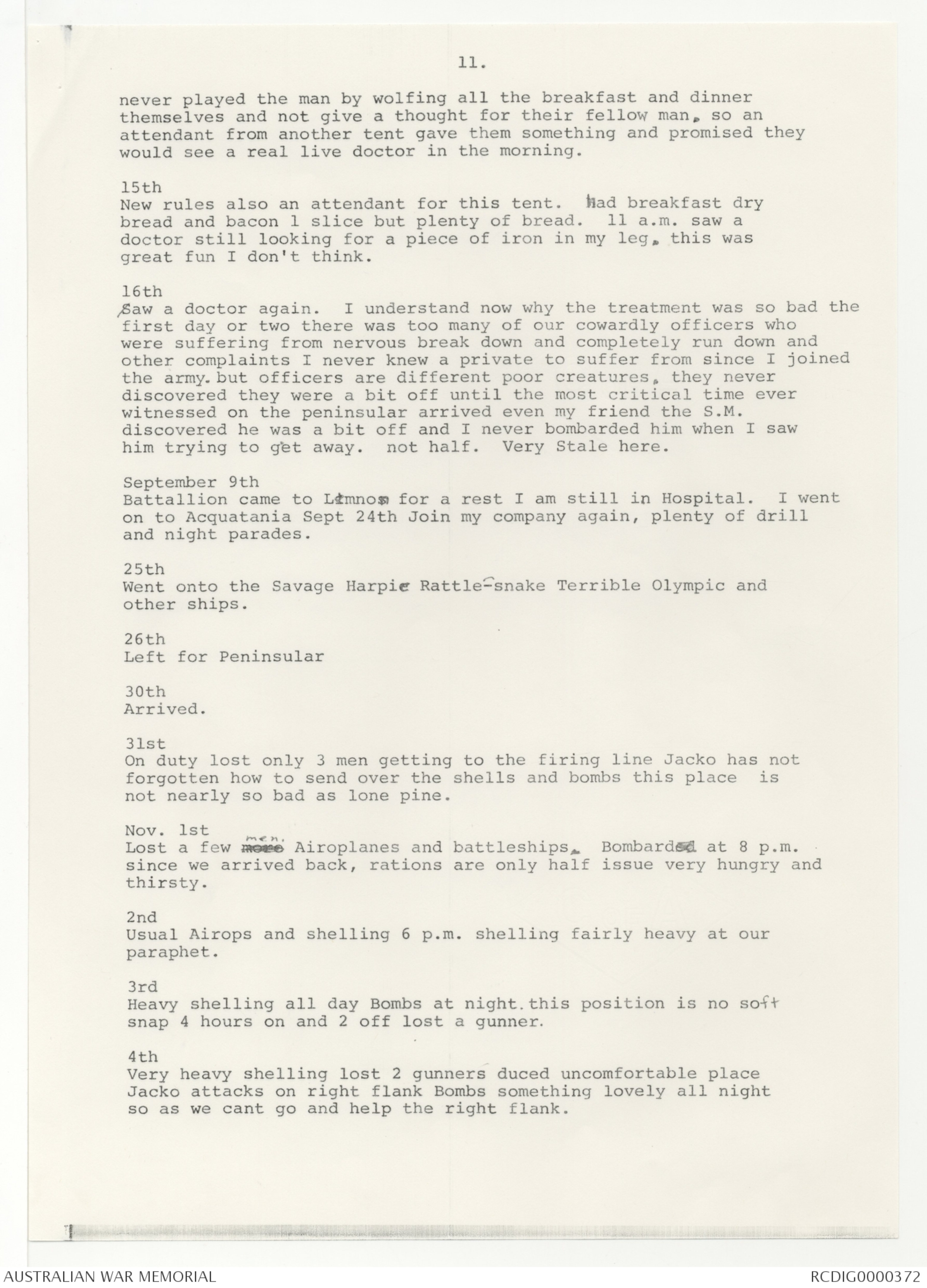 Typed transcript of diary of John Kingsley Gammage, 1915 - 1916 - Part ...