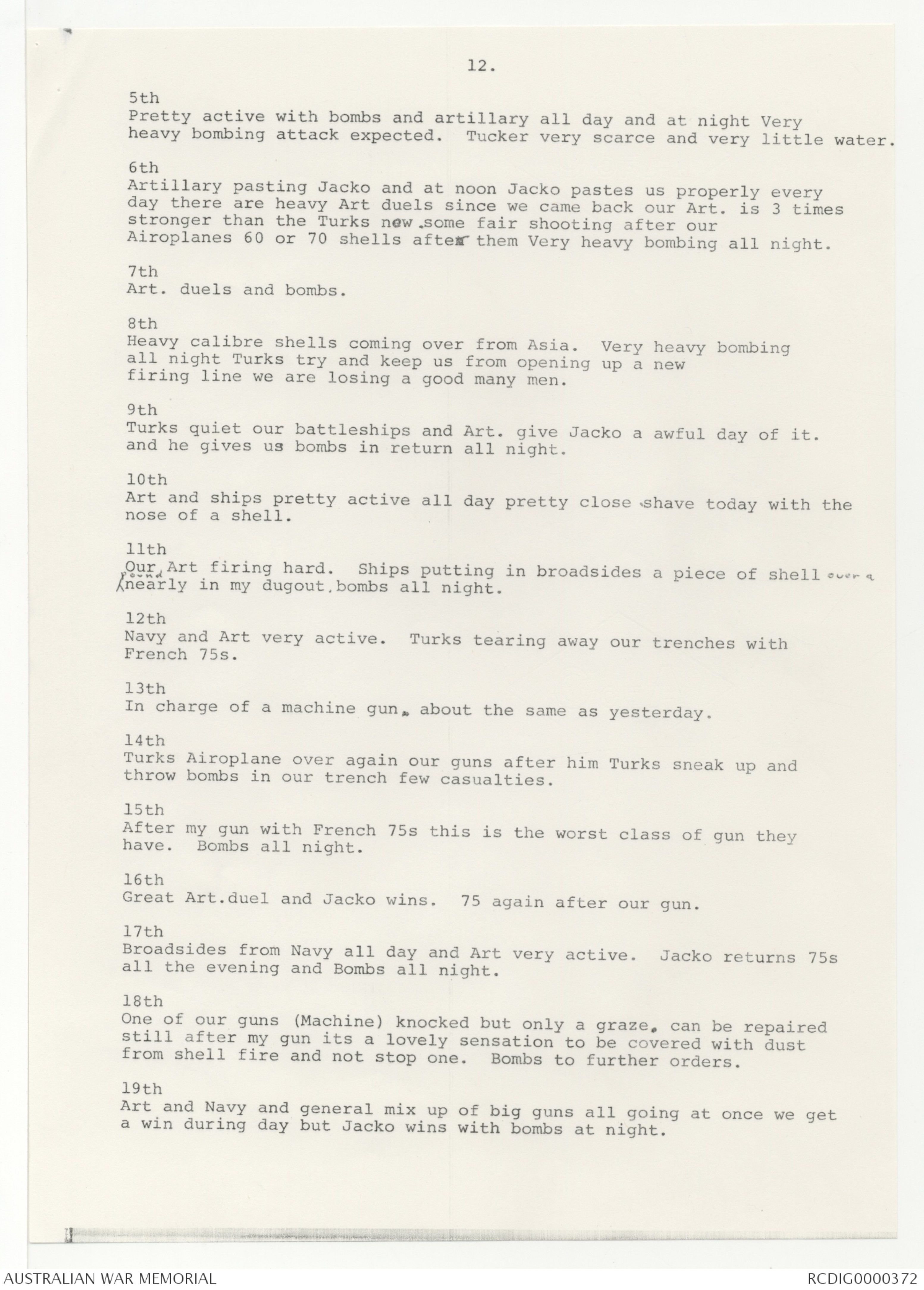 Typed transcript of diary of John Kingsley Gammage, 1915 - 1916 - Part ...